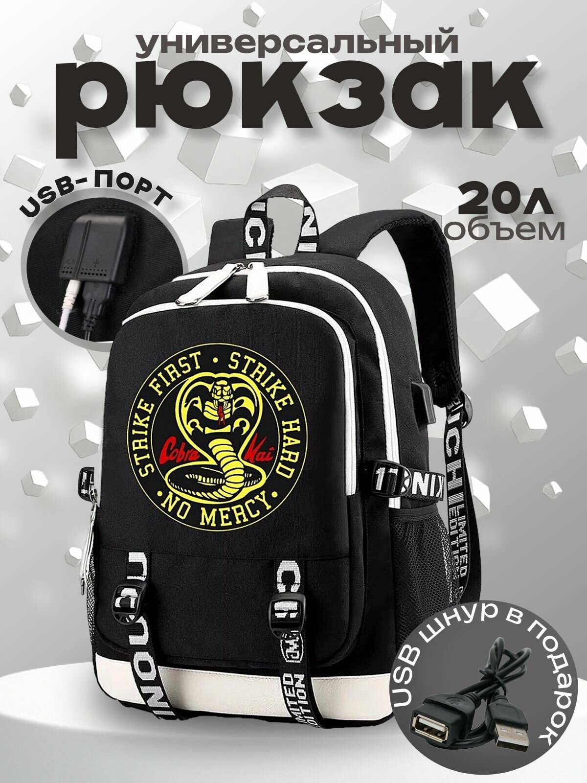 Рюкзак Каратэ пацан (Karate Kid) черный с USB-портом №2