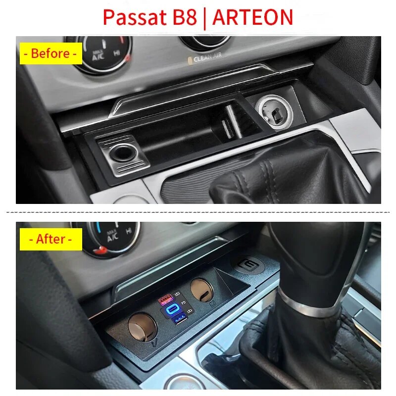 Автомобильное зарядное устройство для Volkswagen Passat B8/ARTEON, быстрая зарядка прикуривателя, двойной USB и Type-C PD3.0 2.0 для телефона iPhone Xiaomi