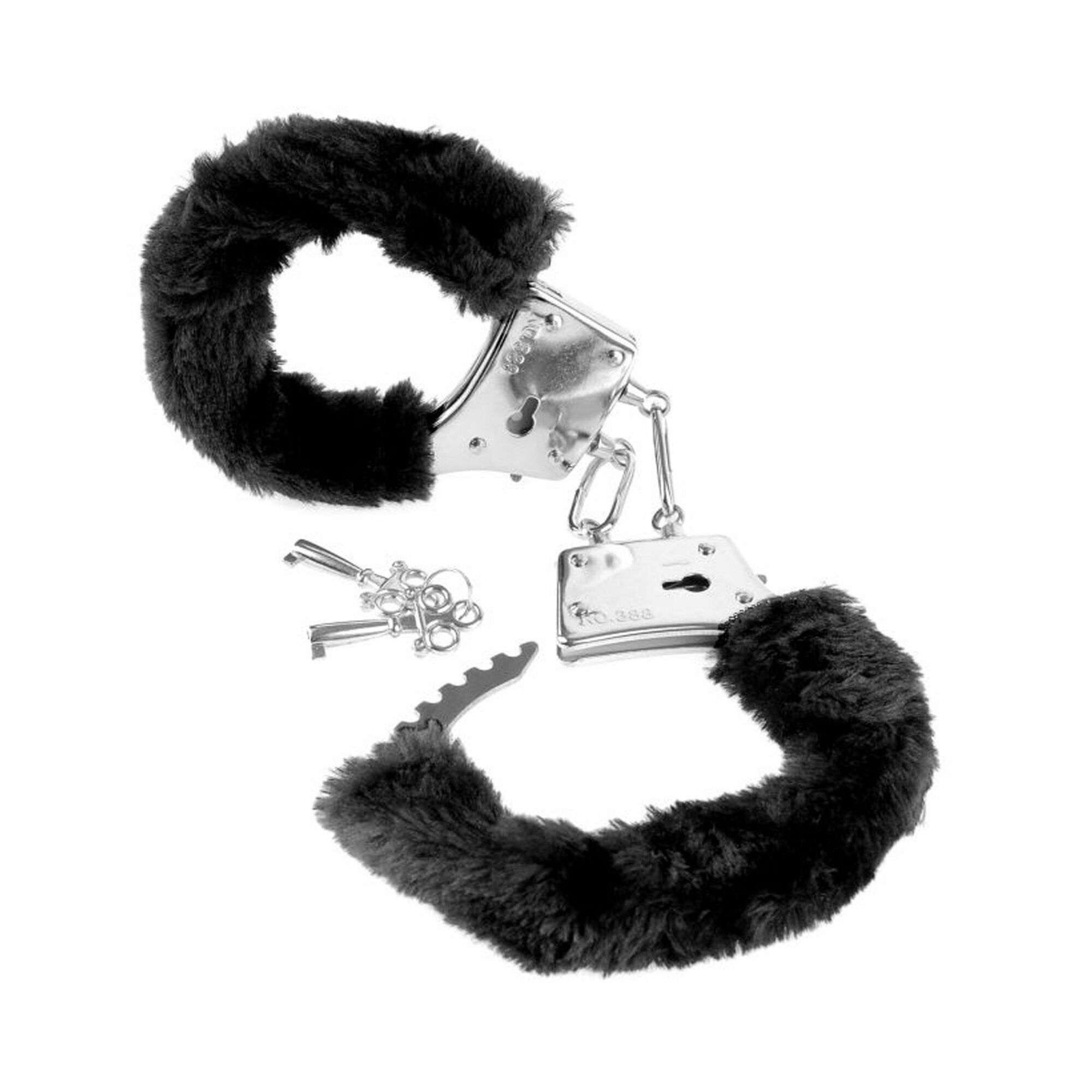 Металлические наручники с черным мехом Fetish Fantasy Beginner's Furry Cuffs чёрные