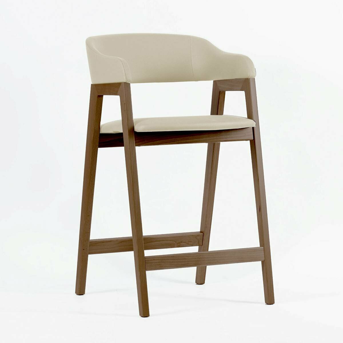 Стул полубарный Челси кремовая экокожа массив бука (терра) высота подлокотников 83,5 см для дома/для гостиной/для столовой/для кафе/кухонный стул/стул кухонный