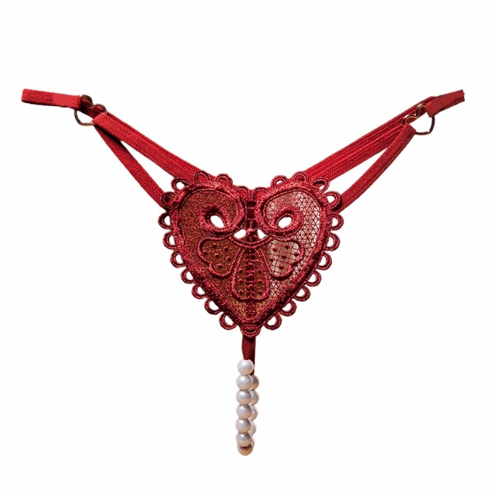 Стринги с сердечком, украшенные любовью-винно-красный