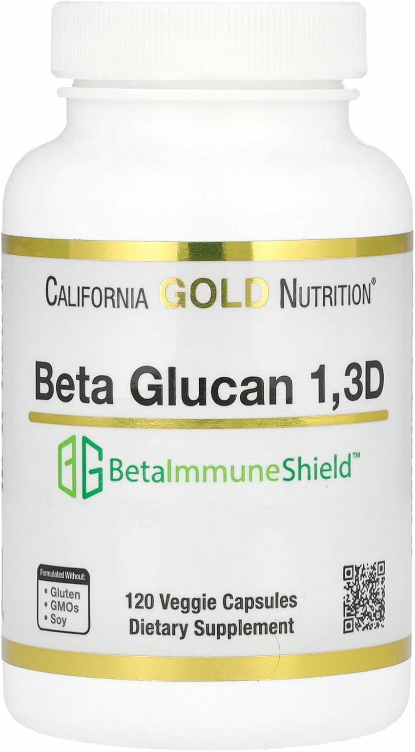 Бета глюкан, California Gold Nutrition Beta Glucan 1-3D with Beta-ImmuneShield, 125мг 120 растительных капсул
