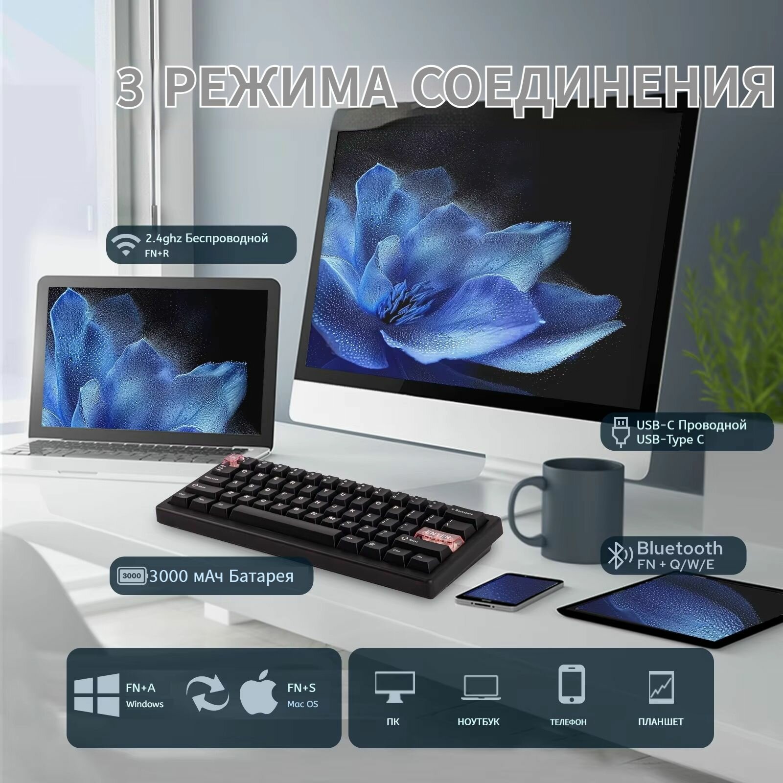 Клавиатура, CIDOO-QK61-V2-QMK-BK-Pearl-RU