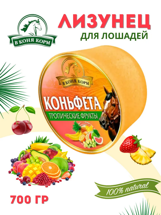 В Коня Корм/Лизунец для лошади, тропические фрукты, брикет 700 гр