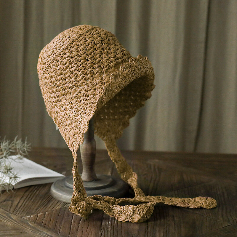 Соломенная шляпа женская весна и лето, корейский стиль, шляпа с ремешками, ретро-дворцовая шляпа принцессы, милая рыбацкая шляпа, соломенная шляпа Лолиты в японском стиле