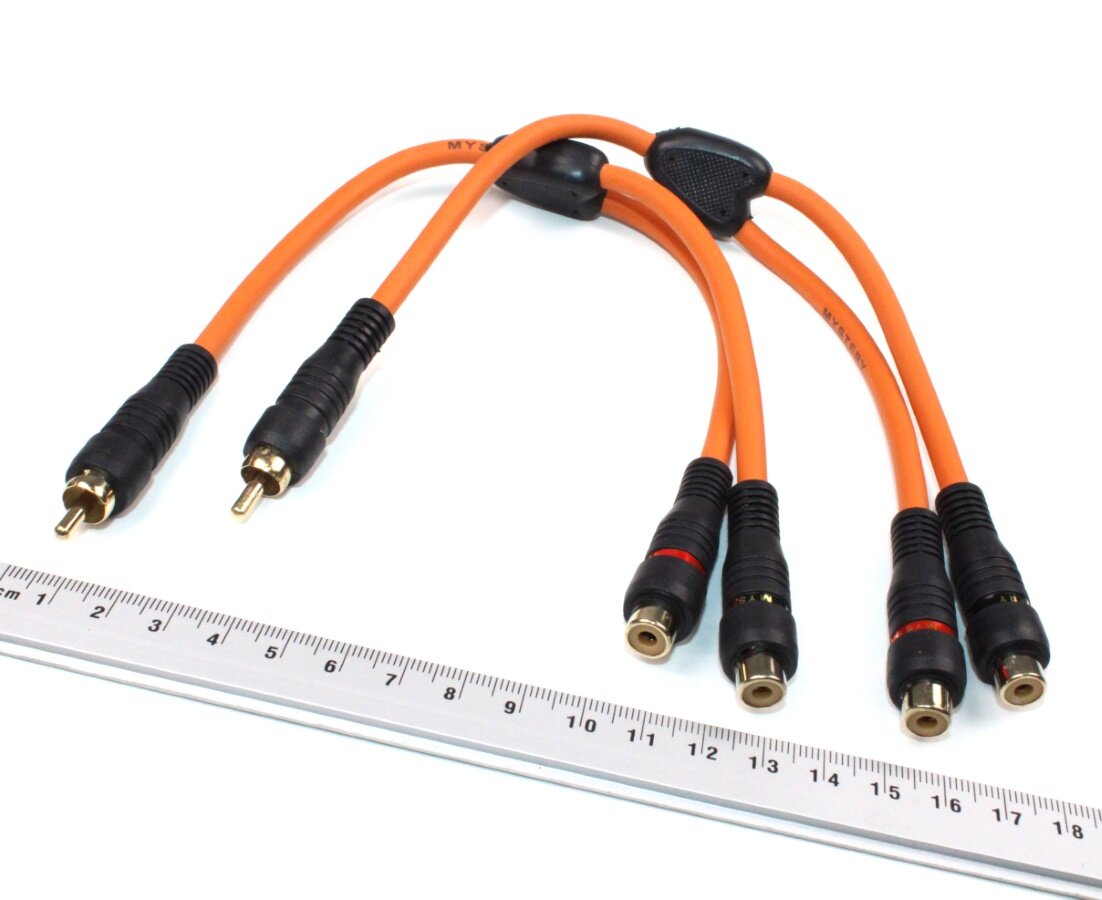 Переходник 2RCA(F) - RCA(M) одинарный экран, Y-адаптер MYSTERY MRCA Y.F шнур 0,3 м (2 шт.)