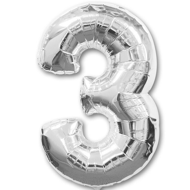 Воздушный шар Anagram фольгированный, цифра 3, Silver