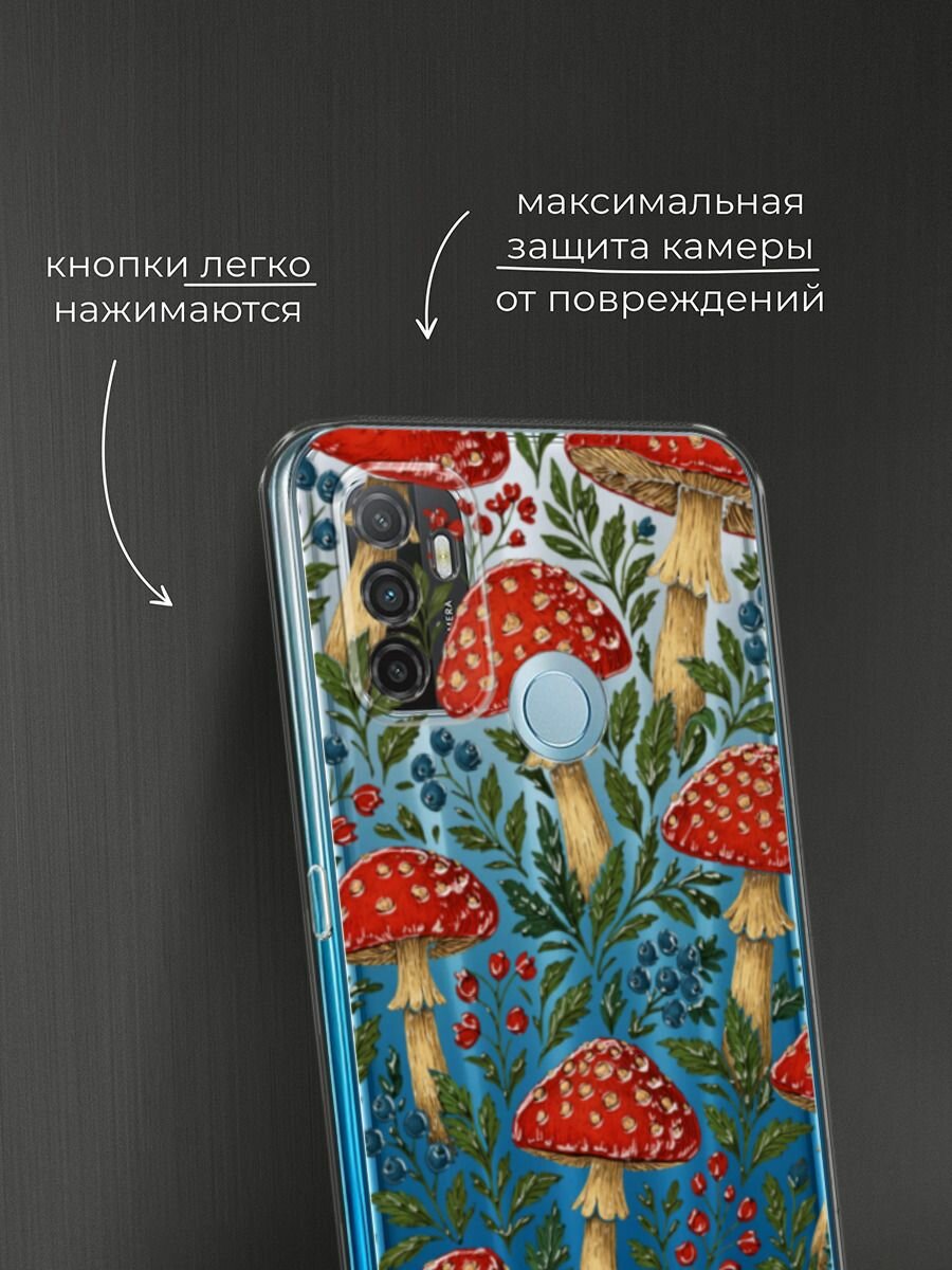 Силиконовый чехол на Oppo A53 / Оппо А53 с принтом "Мухоморы" — фото 1