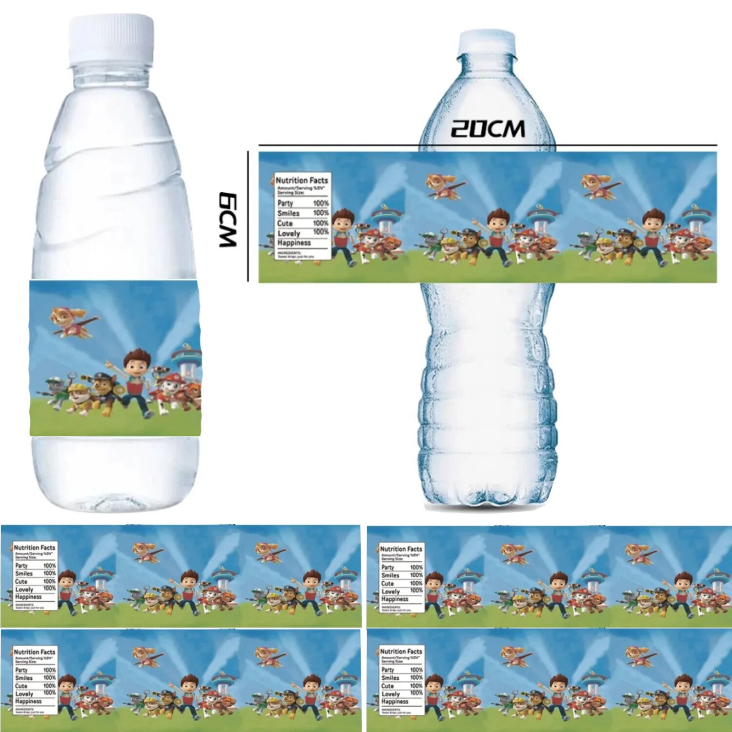 Paw Patrol Water Bottle Labels Stickers Cartoon Dogs Skye Bottle Sticker Anime Birthday Candy Wrap Kids Boys Supplies Toy Gifts