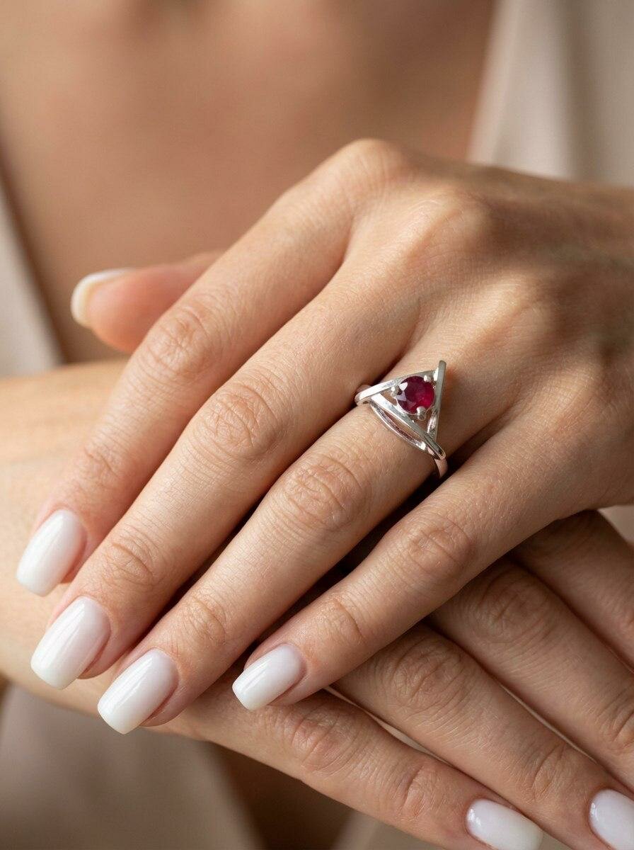 Кольцо на фалангу, серебро, 925 проба, родирование, рубин