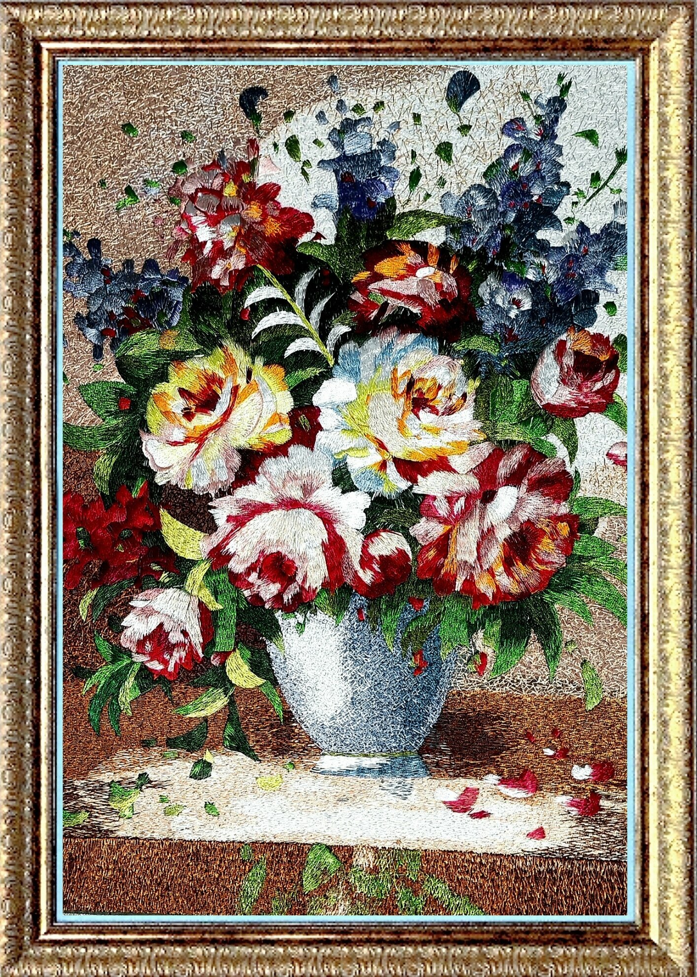 Картина Живой Шелк Признание в любви, вышивка шелком ручная с 3Dэффектом/см 50х61х3/в багете