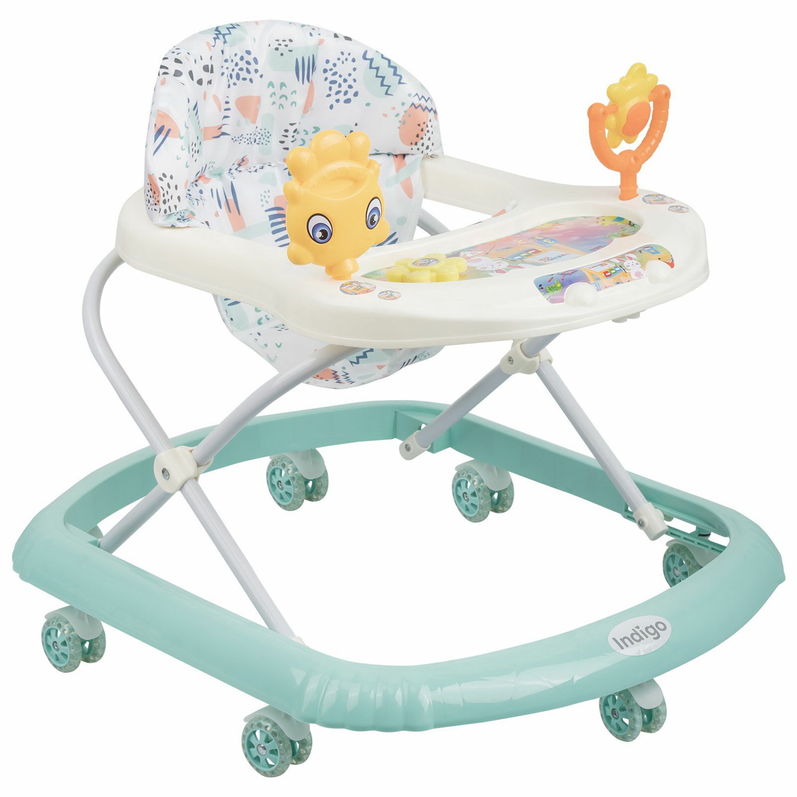 Ходунки "Солнышко", 7 колес, музыкальные игрушки, бирюзовый, цвет: белый