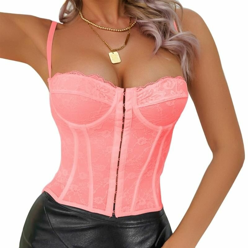 Женский кружевной корсет топ с крючками, Розовый - S