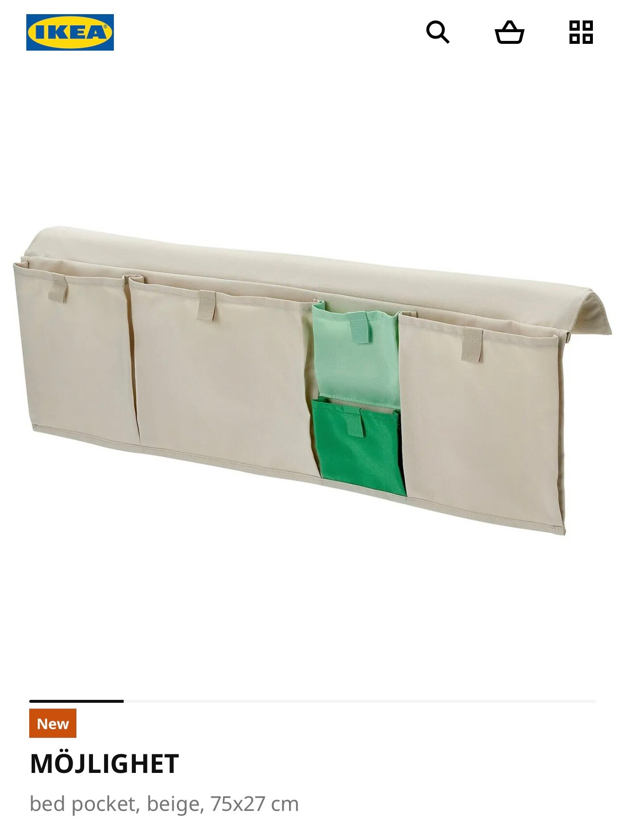 Органайзер для кровати MÖJLIGHET IKEA, бежевый, 75x27 см, полиэстер