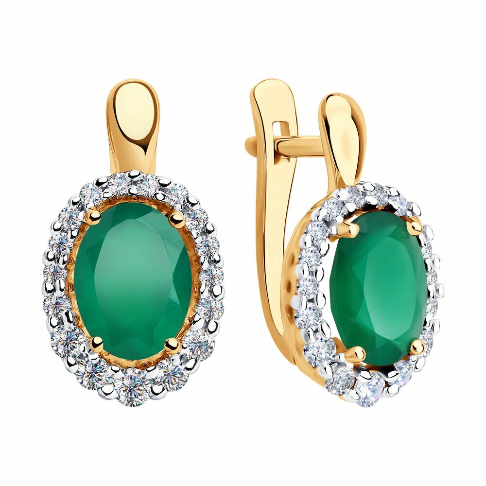 Серьги, красное золото, 585 проба, фианит, агат