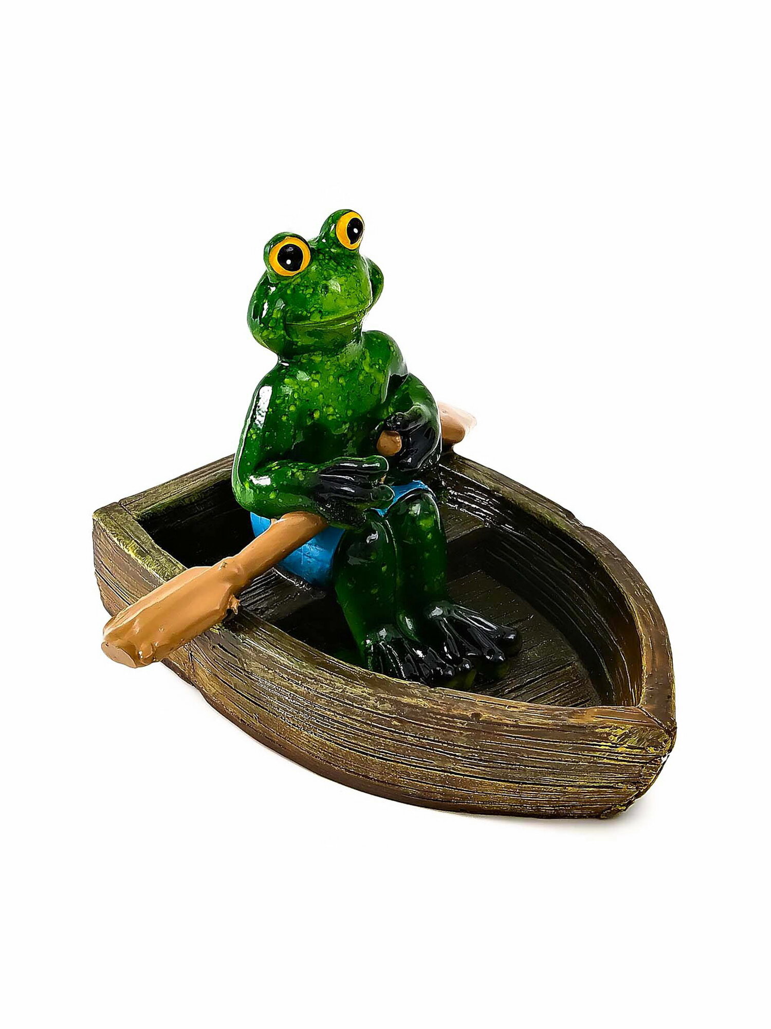 Садовая фигура из полистоуна "Лягушка в лодке", 14x13x9.5 см, плавающая