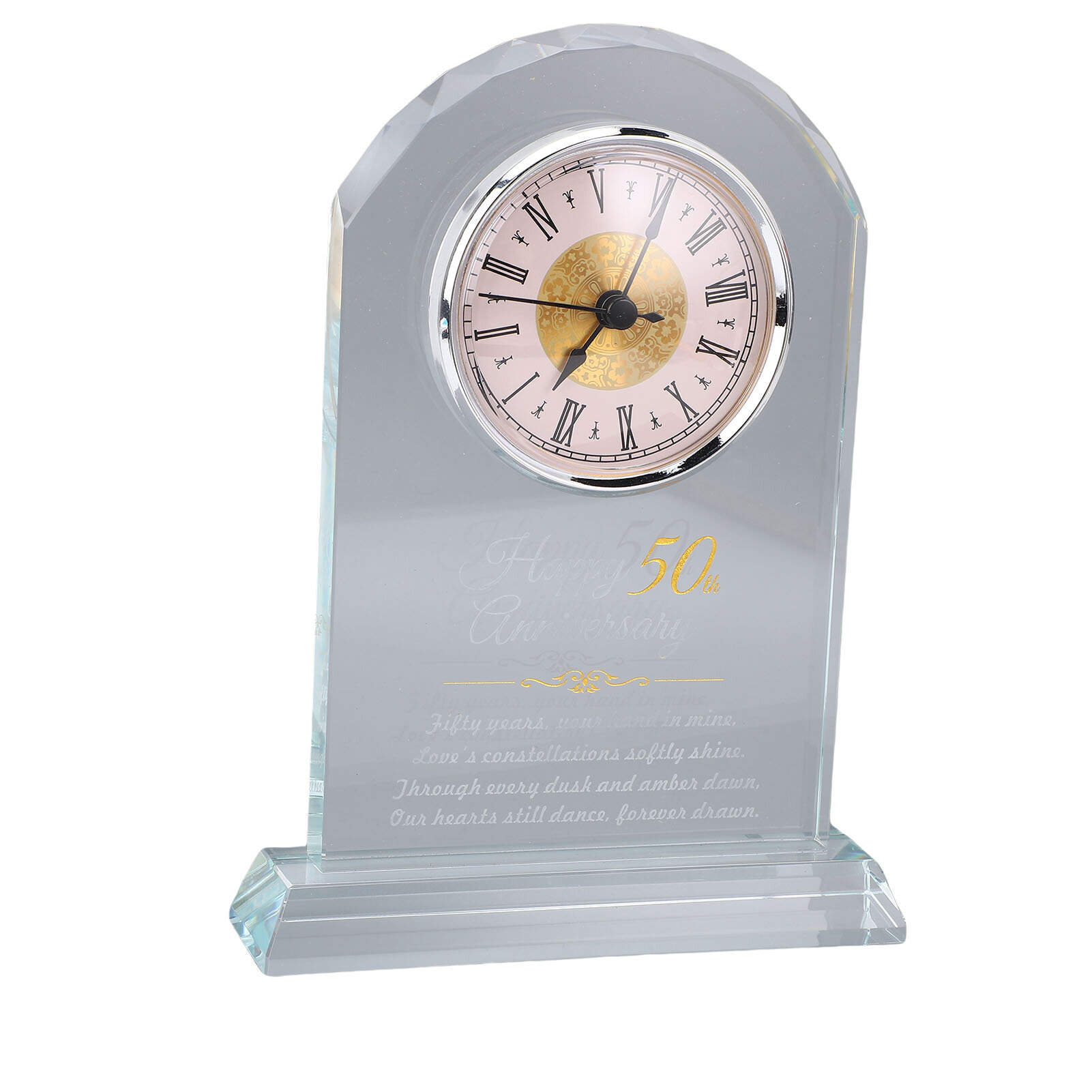 Часы для украшения 50-летия свадьбы, прозрачная стеклянная панель, кварцевые часы, подарок на 50-летие, серебро
