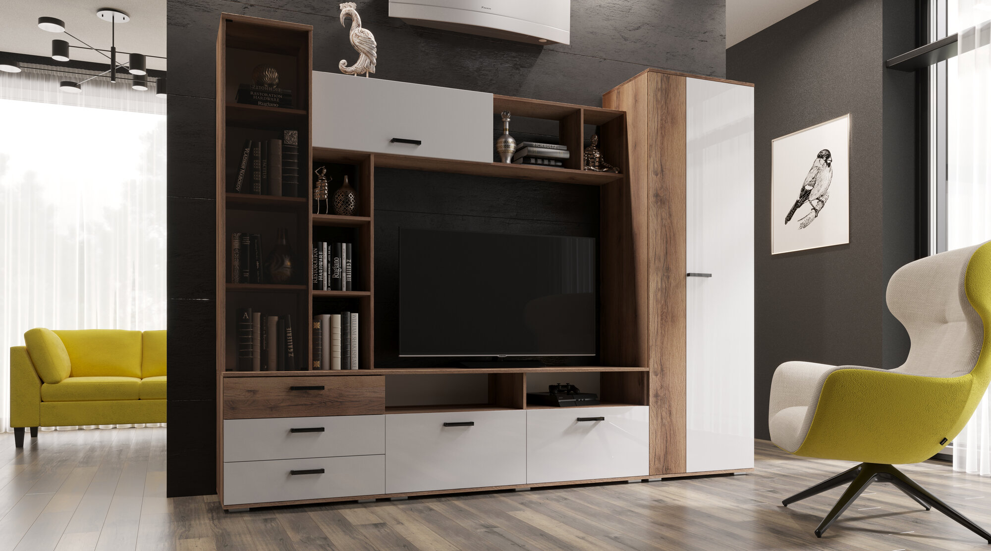 Гостиная Крокус Эра, ЛДСП 270х47х210 дуб делано/белый глянец