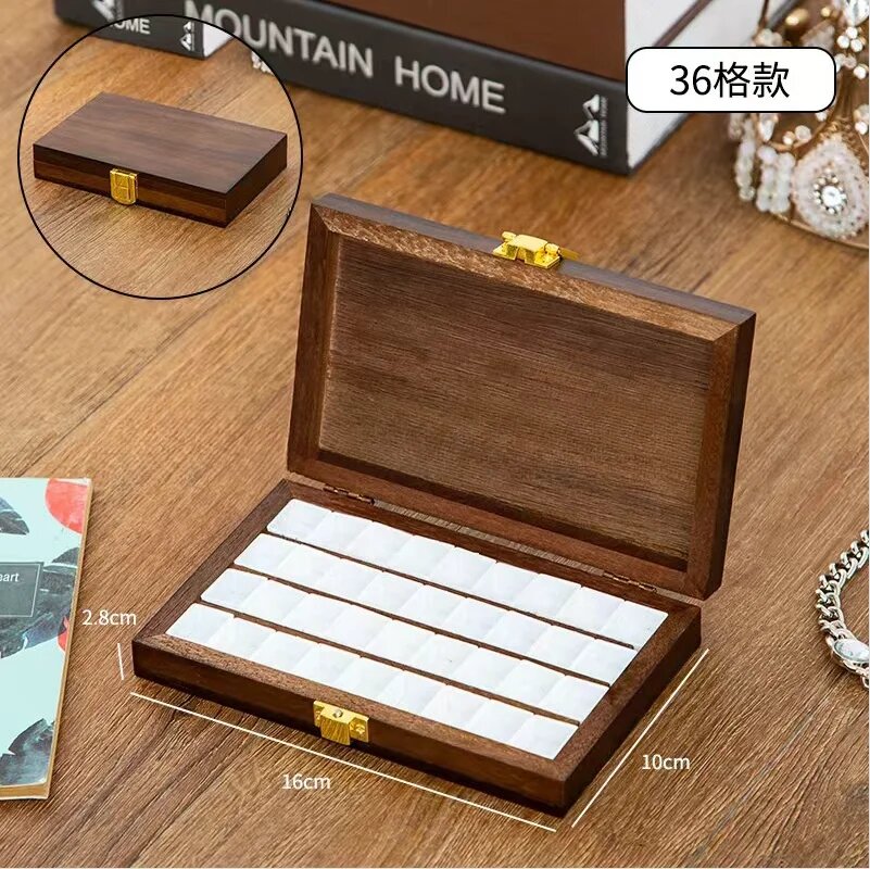 Деревянная портативная коробка для акварельных красок 36 grid walnut wood