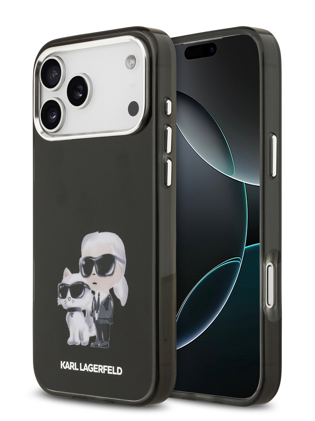 Karl Lagerfeld чехол с MagSafe для iPhone 17 Pro Max, IML Aquarelle Karl & Choupette, черный