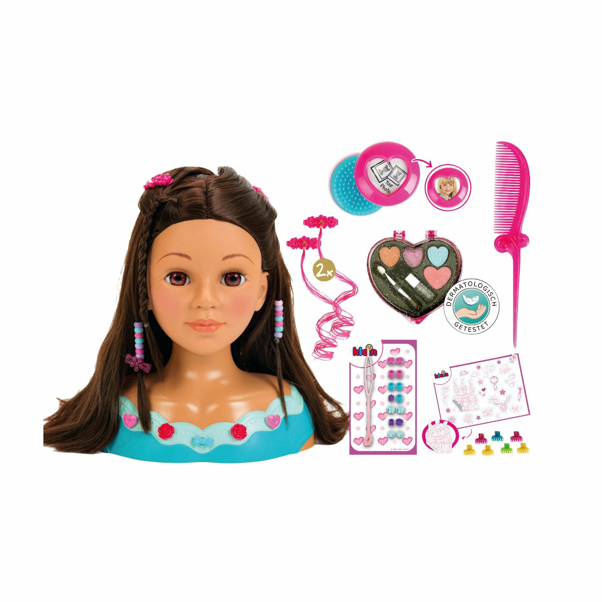 Игровой набор Klein - Большая голова-манекен для макияжа и создания причёсок Mia + аксессуары - 5201