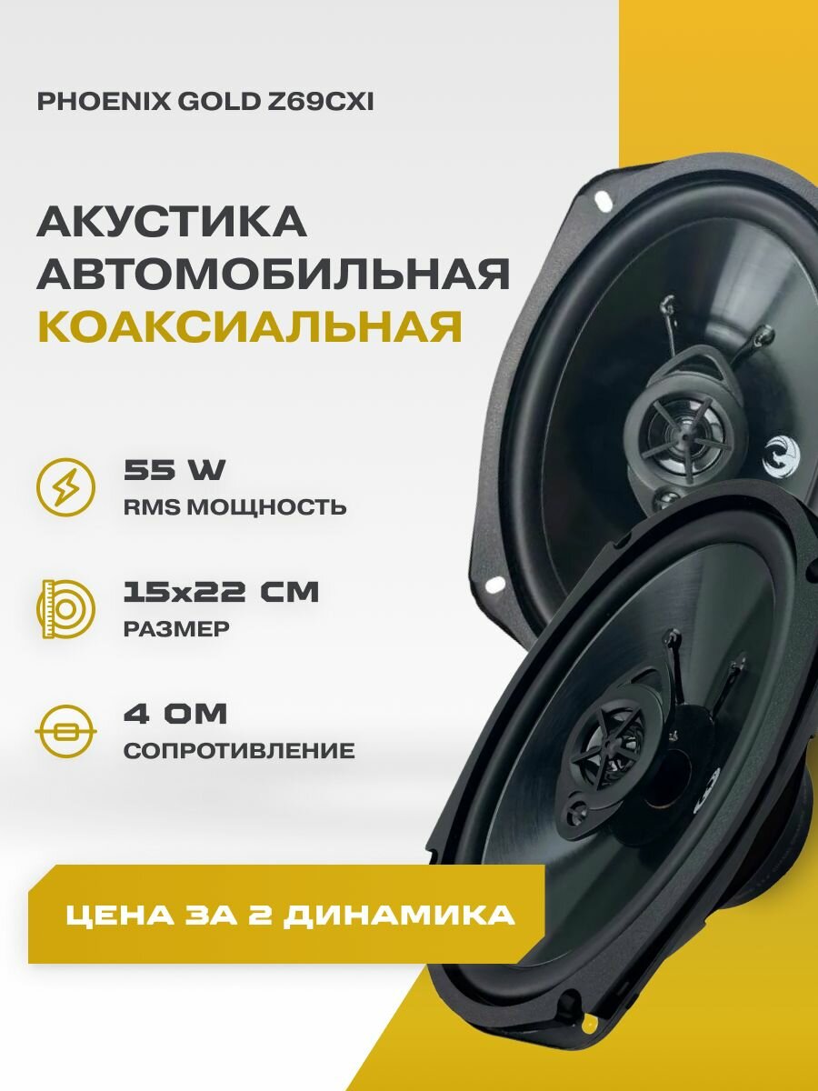 Динамики автомобильные Phoenix Gold Z69CXi 15 x 23, коаксиальные, 2 полосы, черные