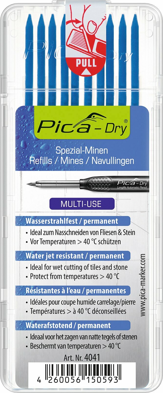 Грифели синие для строительного карандаша Pica-Dry 3030, 10 шт. Pica 4041