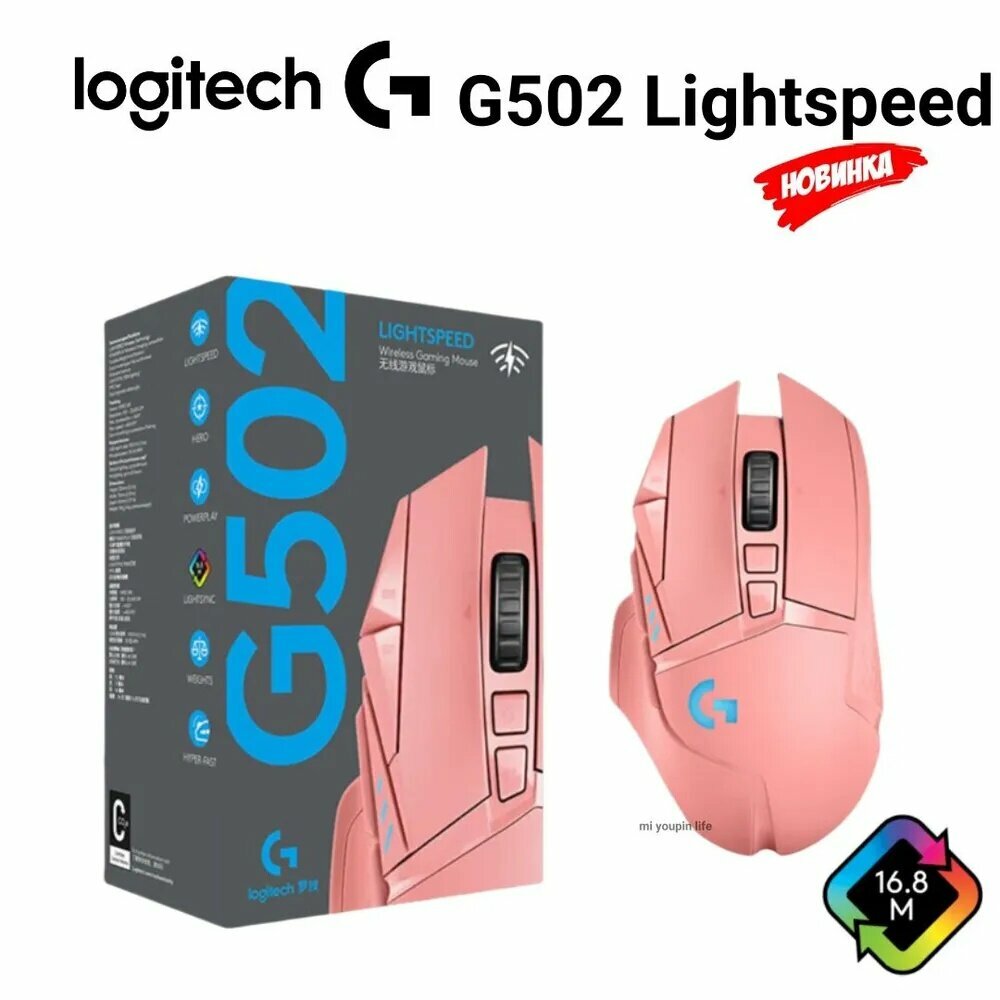 Logitech Игровая мышь беспроводная G502 Lightspeed, светло-розовый