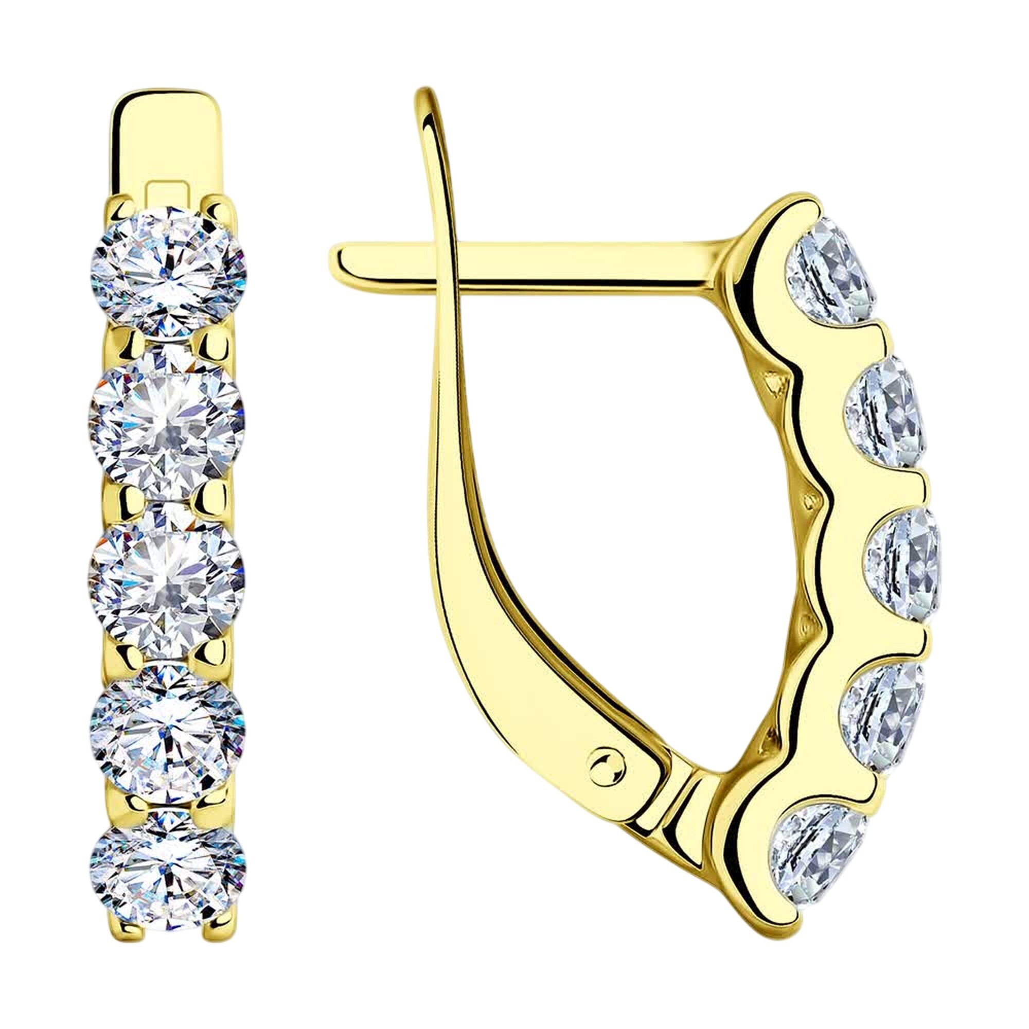 Серьги, серебро, 925 проба, золочение, фианит