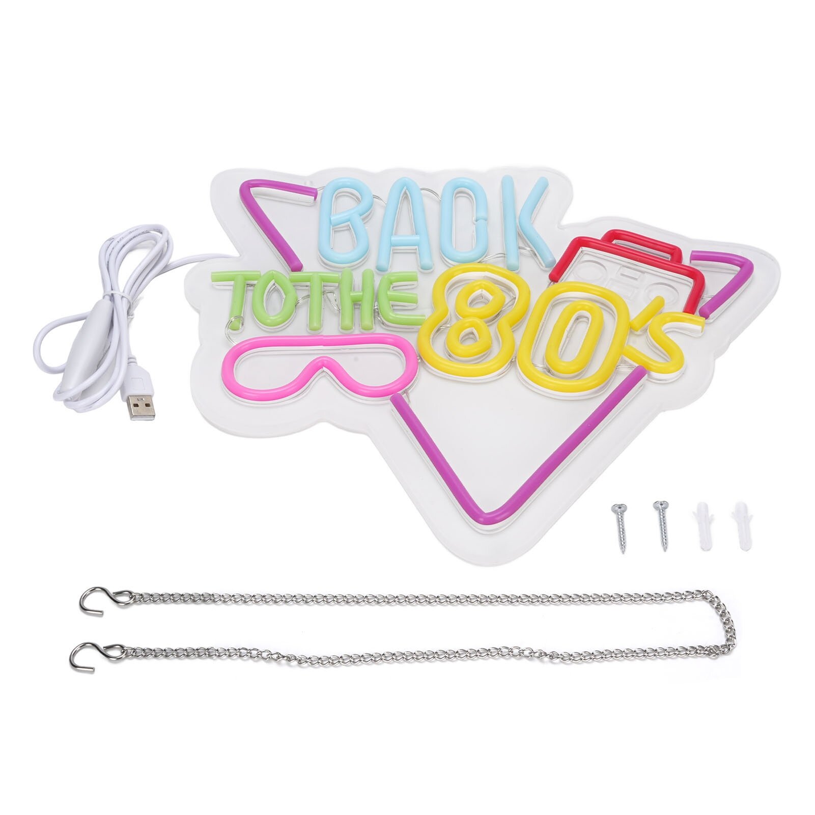 Светодиодная неоновая вывеска «Назад в 80-е» с регулируемой яркостью, создающая эффект рассеянного света, идеально подходит для украшения стен и фотосъемки.