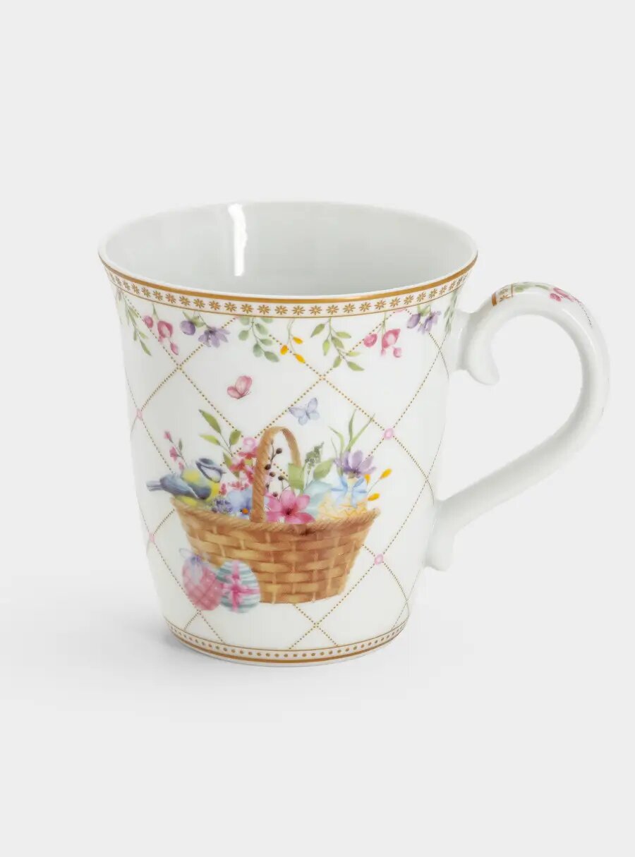 Кружка, 275 мл, фарфор P, белая, Корзина с цветами, Spring Bloom