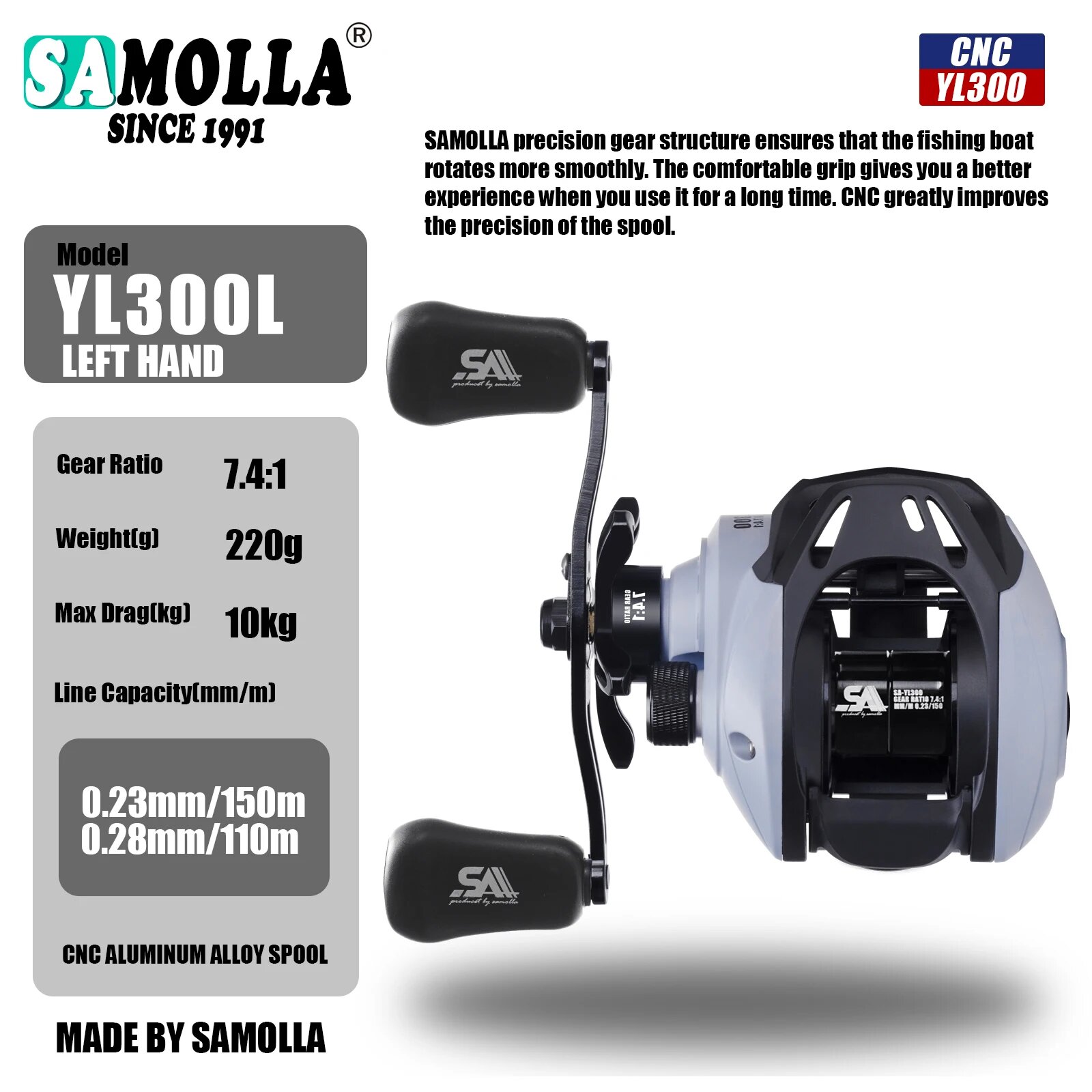 Катушка SAMOLLA YL300L Left Hand 7.4:1