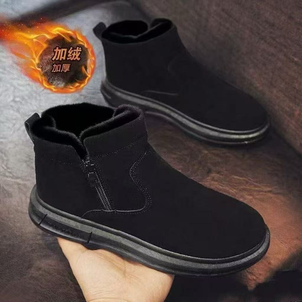 Мужские зимние ботинки, теплые хлопковые ботинки на флисовой подкладке, ботинки Мартин в корейском стиле, мужские большие хлопковые туфли, модные