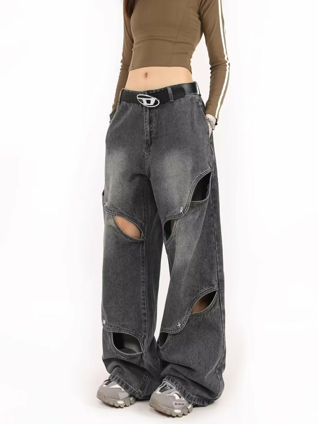 LI Mall Джинсы для танцев Девушки Просторные Легкие Хлопок с эластичностью