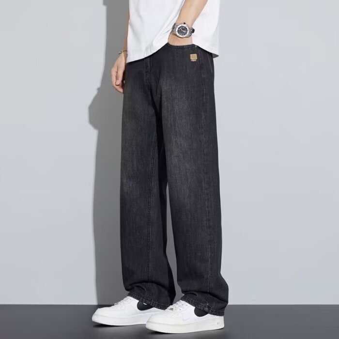 MON Джинсы Мужские Винтажные Черные Кроп Американские Прямые Деним, Размер_31