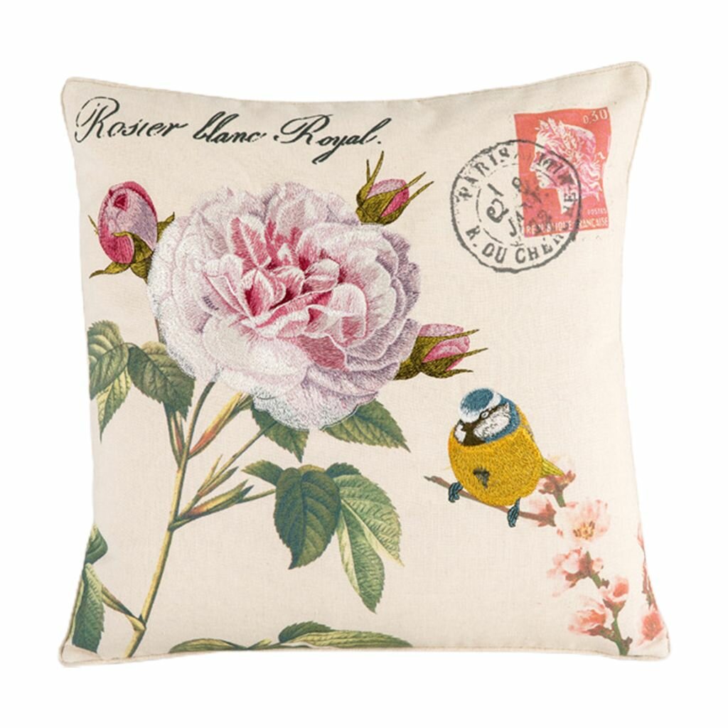 (1 штука) Чехол для диванной подушки с вышивкой в виде цветов и птиц-A
