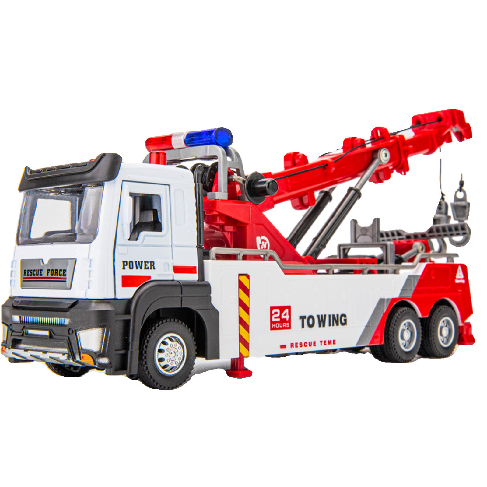 1:32 Залповый алюминиевый строительный автомобиль с двойным крюком, алюминиевый эвакуатор, размер 21.5*5.5*8 см, упаковка в подарочный ящик с окошком, открывающиеся двери, световые и звуковые эффекты, подвижные шарниры, 3-сегментный раз접ный и выдвижной
