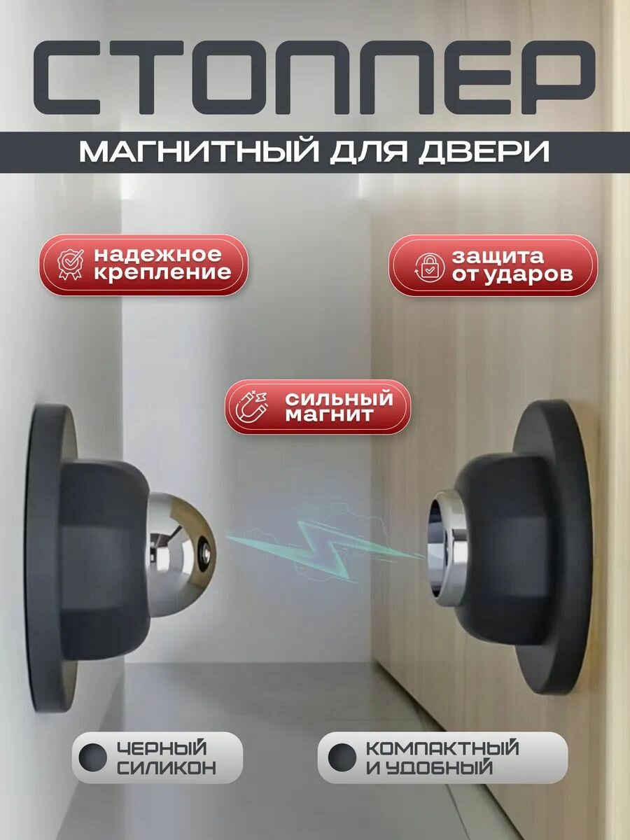 Стоппер магнитный бесшумный для двери, без сверления, силиконовый, защитный от ударов