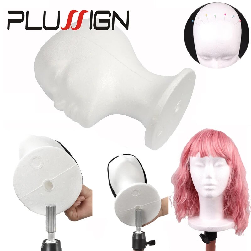 Plussign 20,5-дюймовые пенопластовые подставки для париков, голова-пустышка для изготовления париков, белая лысая голова манекена, купольные головки из пенополистирола для изготовления париков, 2 шт.
