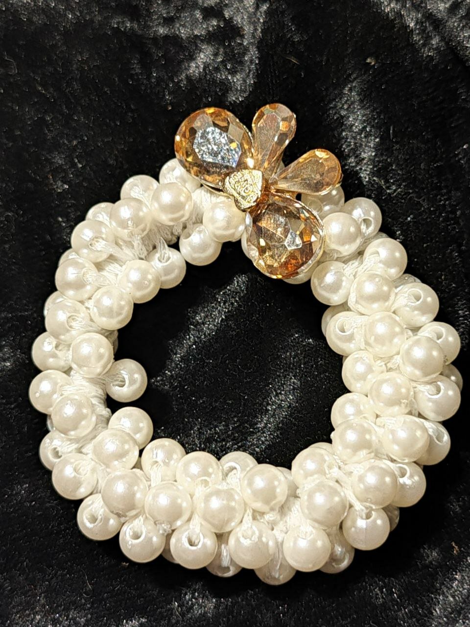 Резинка для волос, "Белая с Жемчугом", 1 шт, искусственный жемчуг