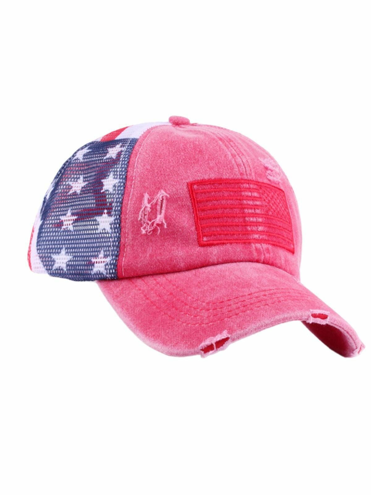 Бейсболка с отверстием для хвоста для женщин и мужчин, с потертым звездным принтом и защитой от солнца, красный