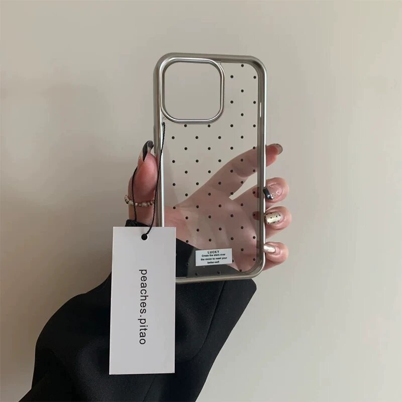 Защитный чехол с черными пестрыми точками для iPhone SE (3-го поколения), серебристый, прочный и узкий
