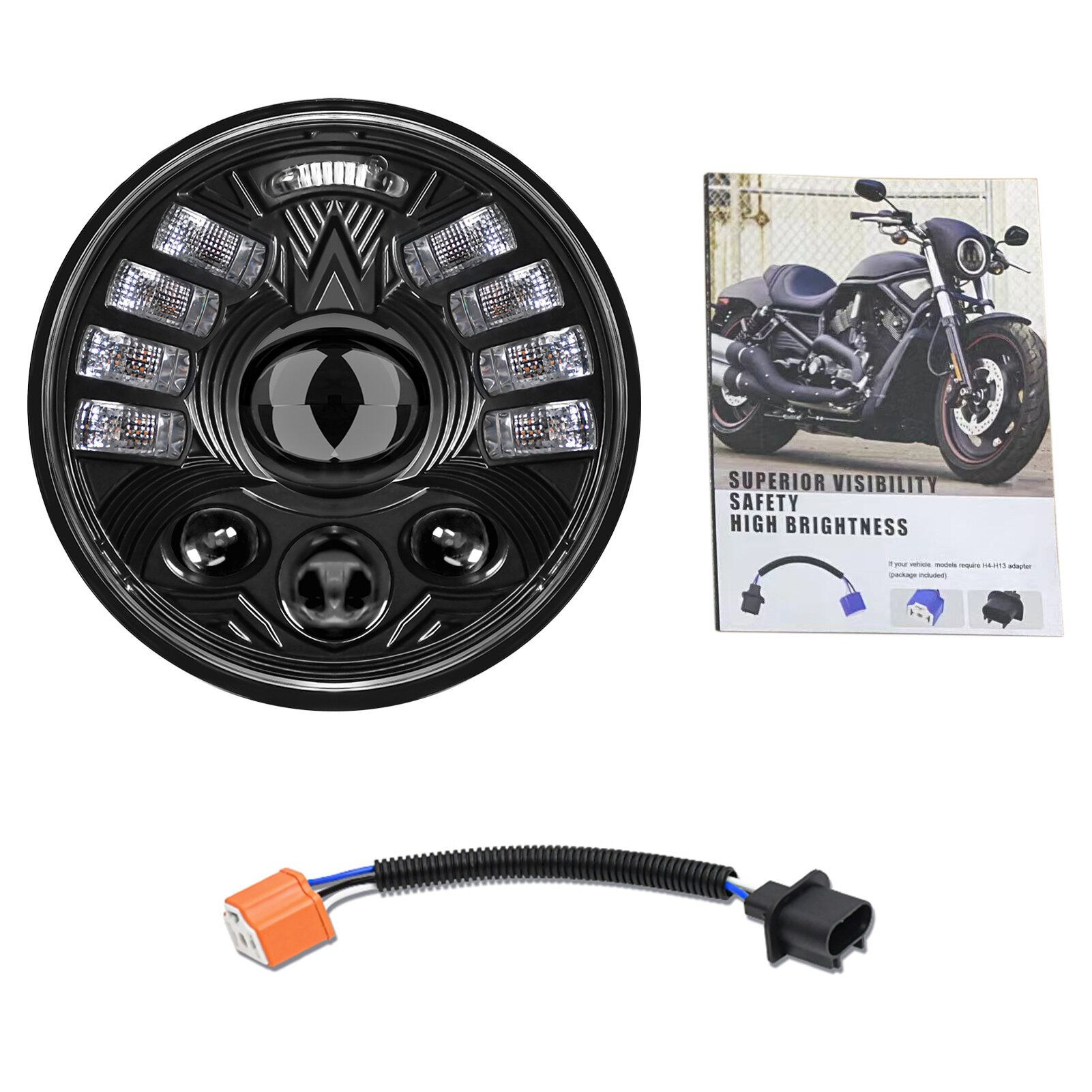 Светодиодная фара диаметром 5-3/4 дюймов (5,75 дюйма), водонепроницаемая круглая мотоциклетная фара с дневными ходовыми огнями и указателями поворота, ближним/дальним светом.