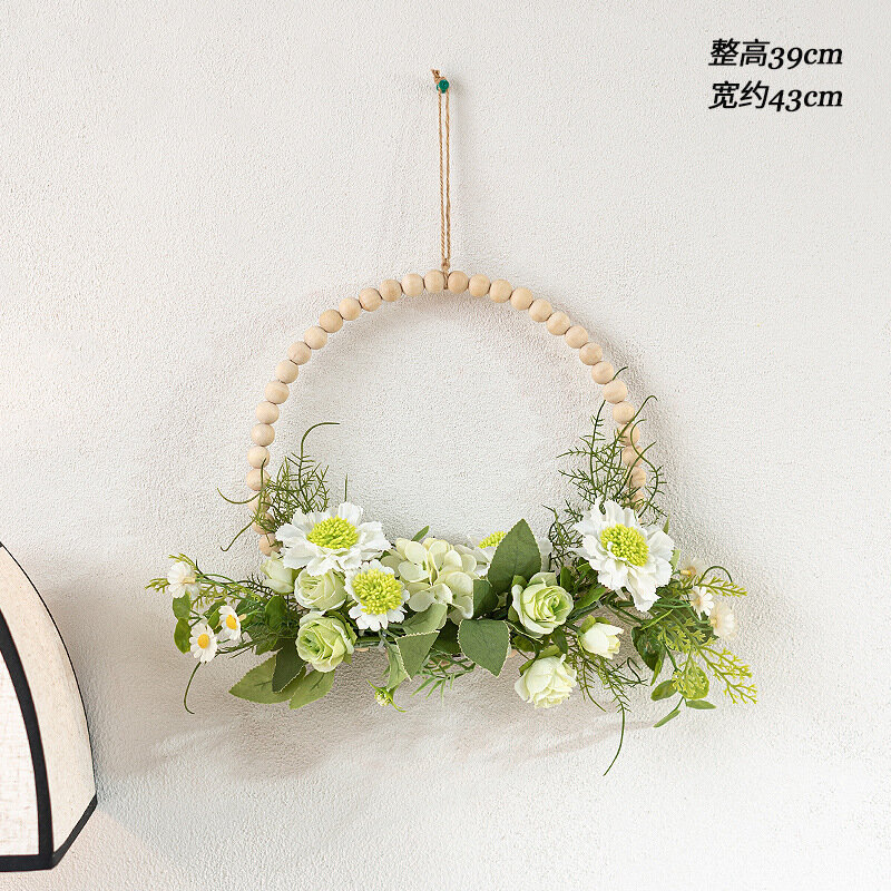 Скандинавский светлый роскошный деревянный венок из бусин, искусственные цветы, свадебные розы, декоративные цветы для стен, настенное украшение для дома, высококачественные декоративные цветы