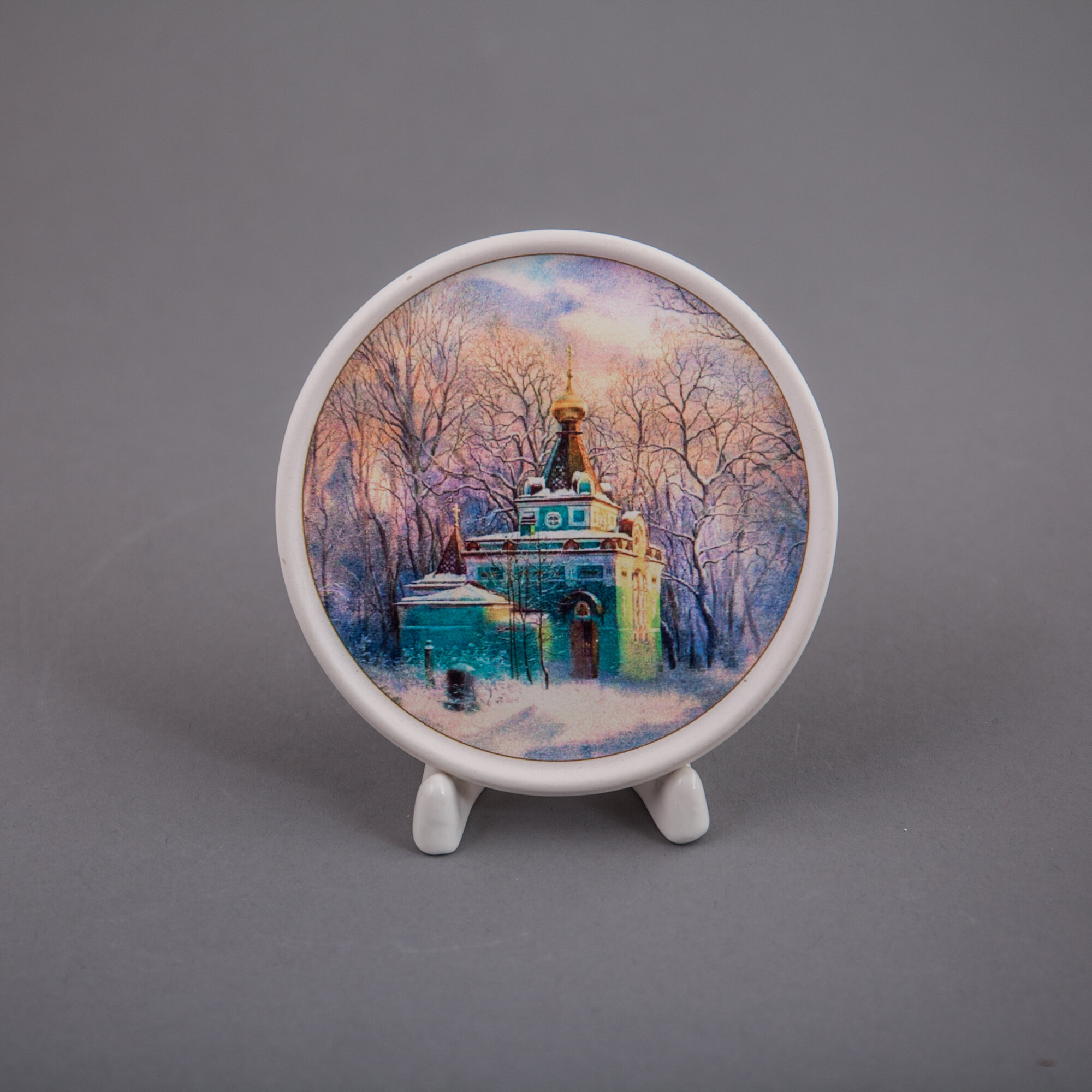 Репродукция картины на бисквитном фарфоре . Часовня св. блж. Ксении Петербургской на Смоленском кладбище.