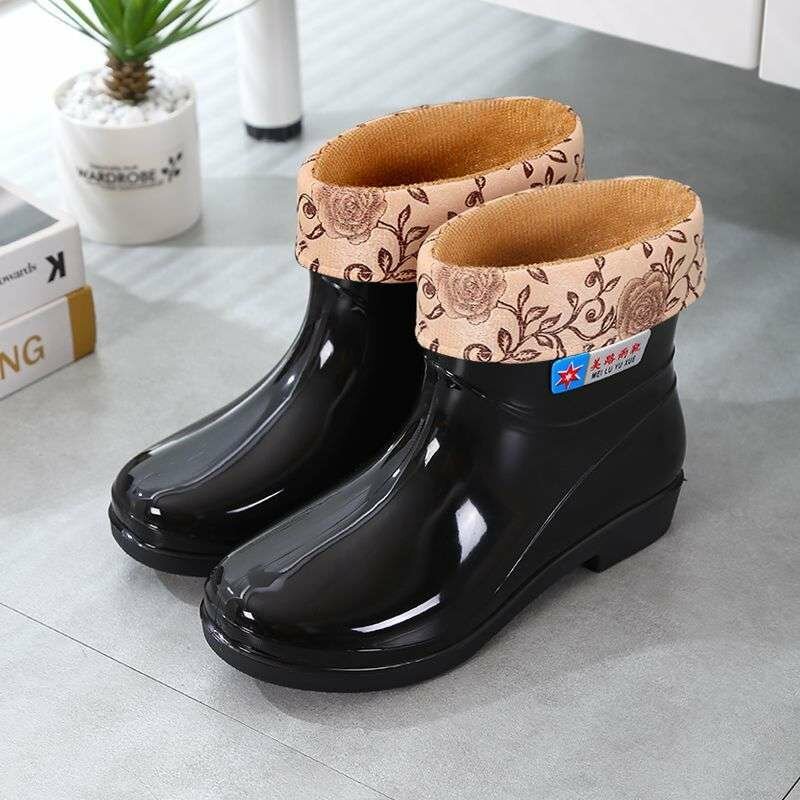 Женские короткие дождевые сапоги весна и осень, низкие водонепроницаемые сапоги, нескользящая толстая подошва, устойчивые к износу резиновые сапоги для мытья посуды, теплая обувь для женщин