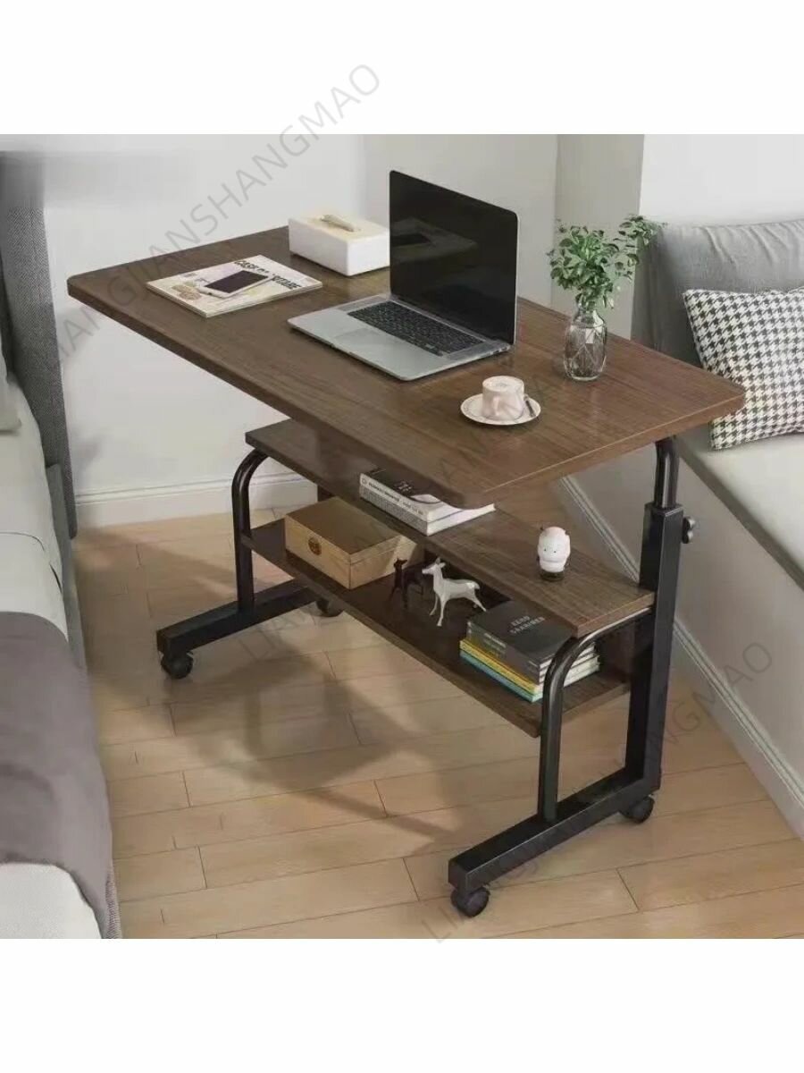 Стол, телескопический, 60х40х90 см, коричневая столешница, двойная полка, на колесах и тормозах