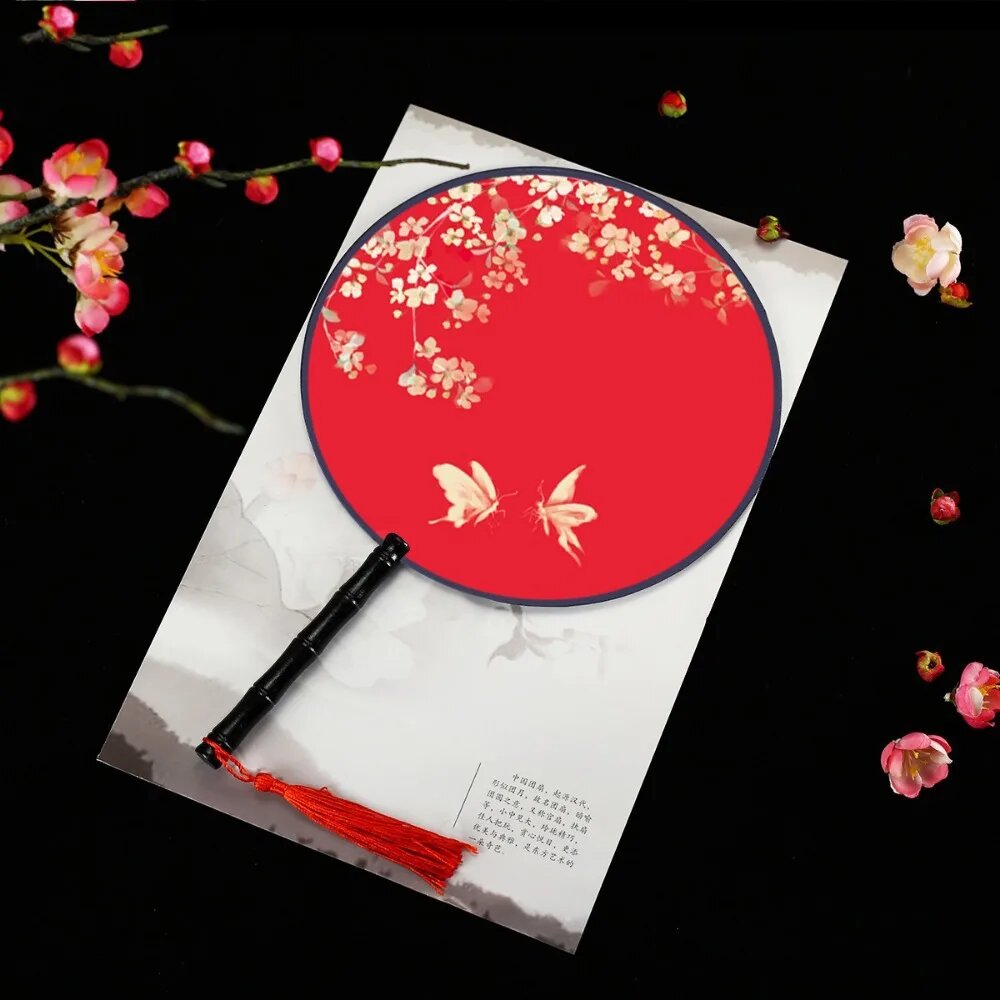 Китайский ручной веер, шелк, 21 см Красный, 1