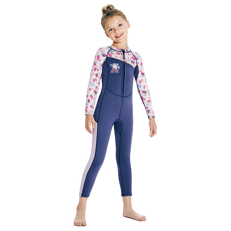 Детский гидрокостюм 2.5 мм, цельный, с длинными рукавами, термокостюм для девочек, для снорклинга, серфинга, плавания, защиты от солнца и медуз.