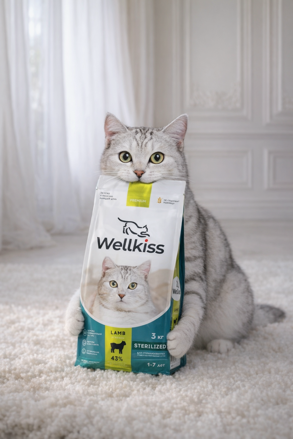 Wellkiss Sterilized Сухой корм для стерилизованных кошек, с ягненком, 3 кг